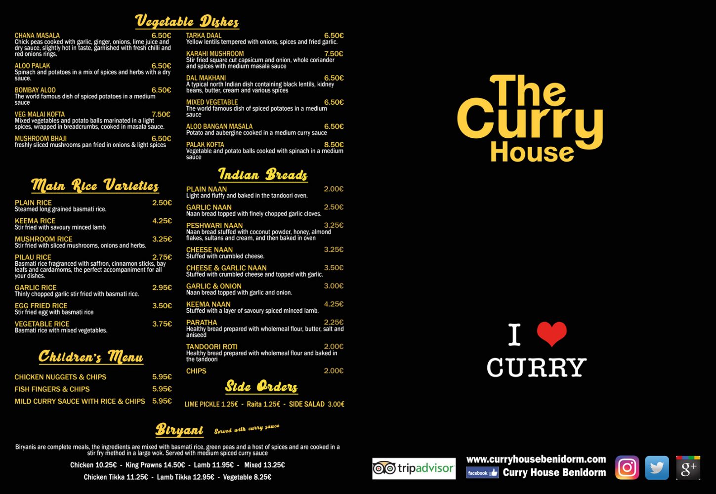 Curry House Benidorm Restaurant Menu – Curry House Benidorm